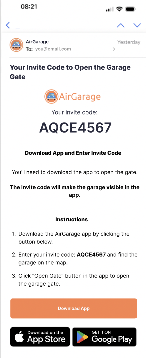 How do I add my invite code to access my monthly rental and garage gate ...
